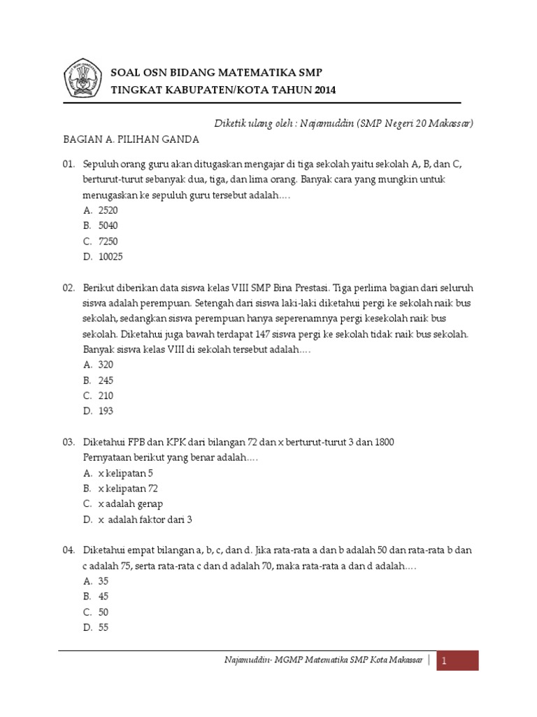 Naskah Soal OSK Tahun 2014 | PDF