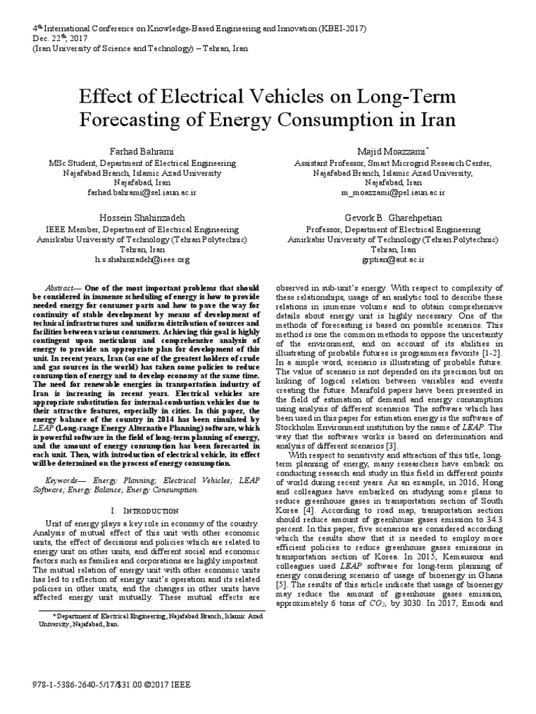 Effect Of Electrical Vehicles On Long Term Forecasting Of Energy