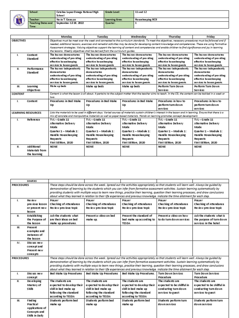 Q1 Housekeeping Week4 | PDF | Learning | Teaching Method