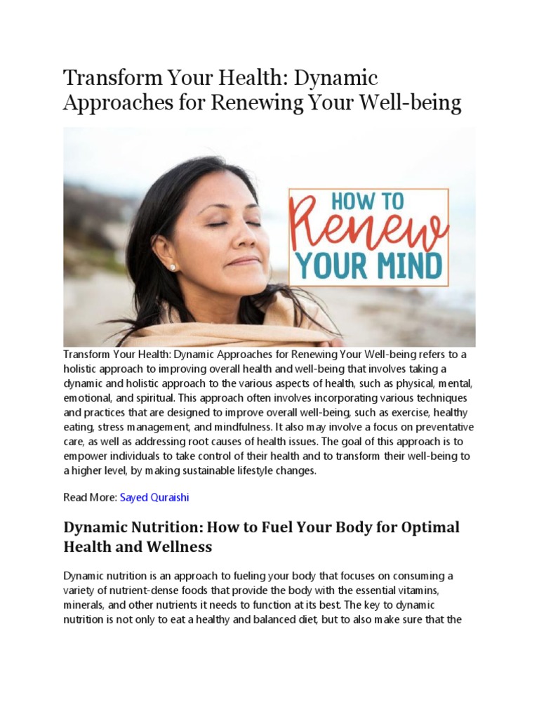 Transform Your Health Dynamic Approaches For Renewing Your Well-Being ...