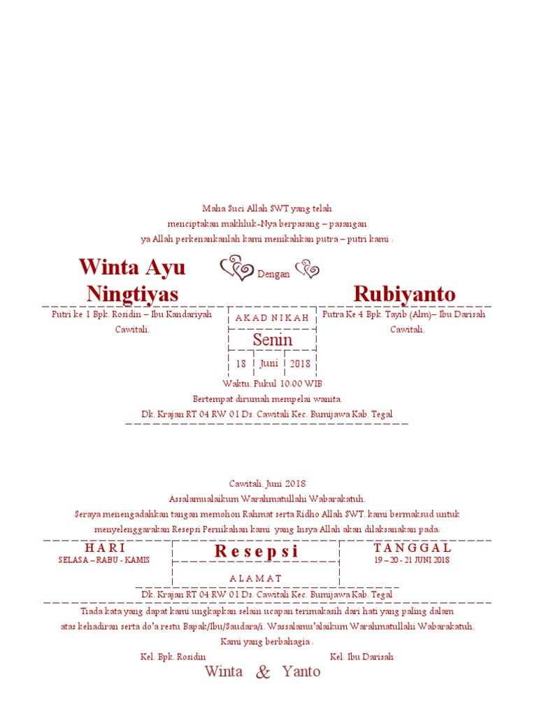Undangan Pernikahan Winta dan Rubiyanto | PDF