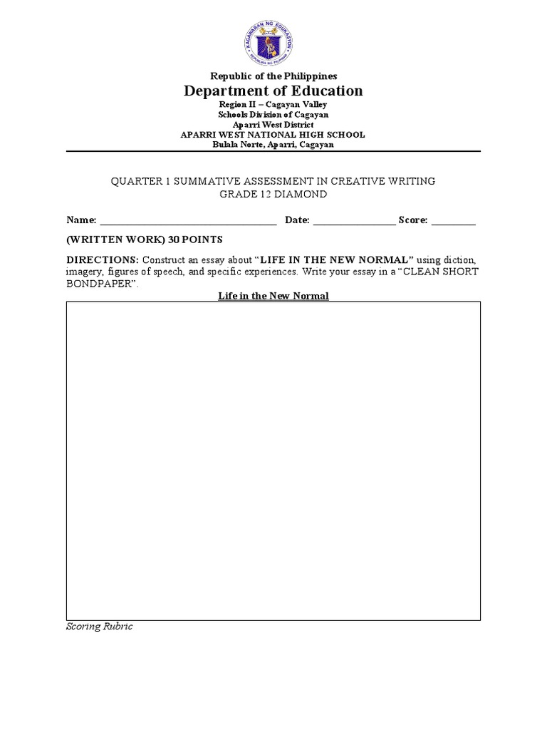 Creative Writing Summative Q1 | PDF