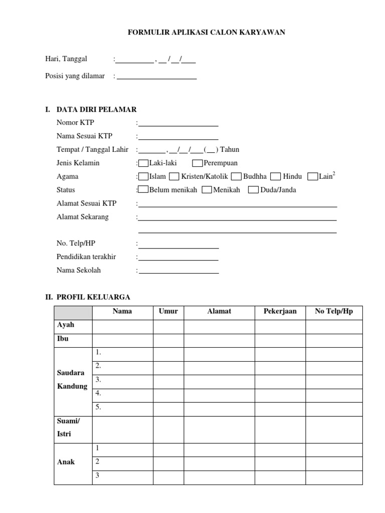 Formulir Aplikasi Calon Karyawan | PDF