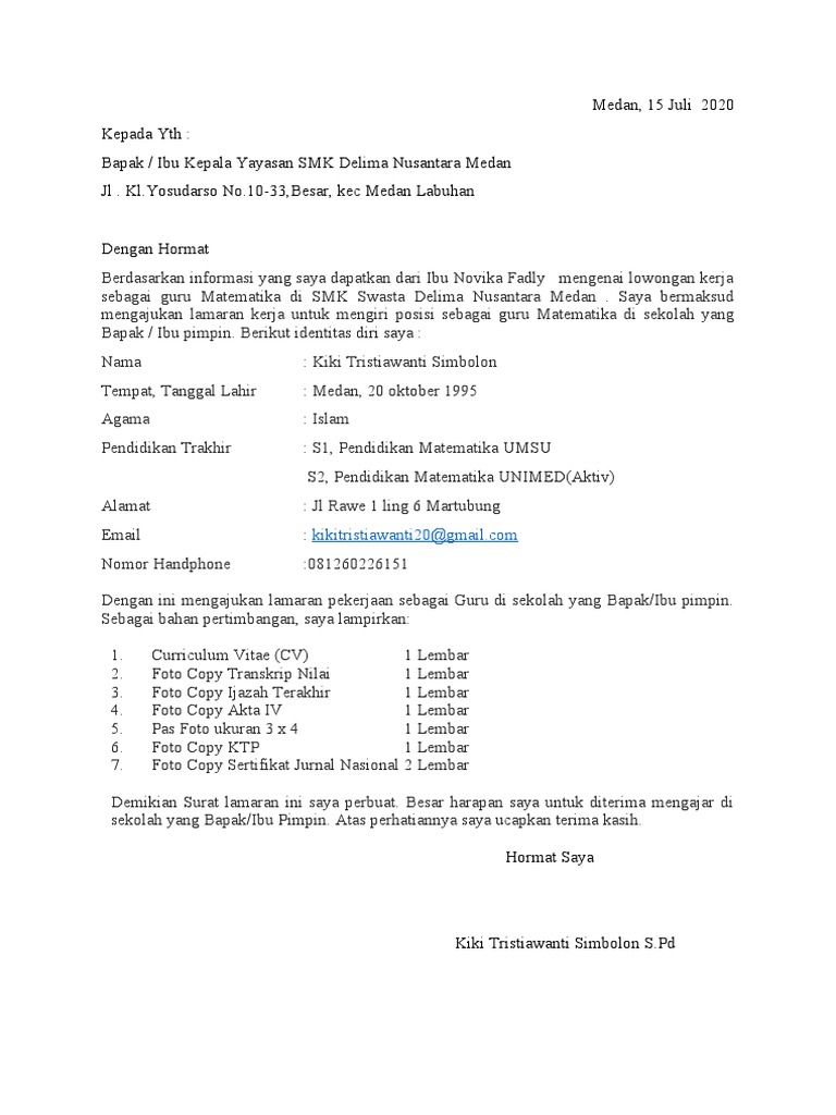 Surat Lamaran Kerja Pdf