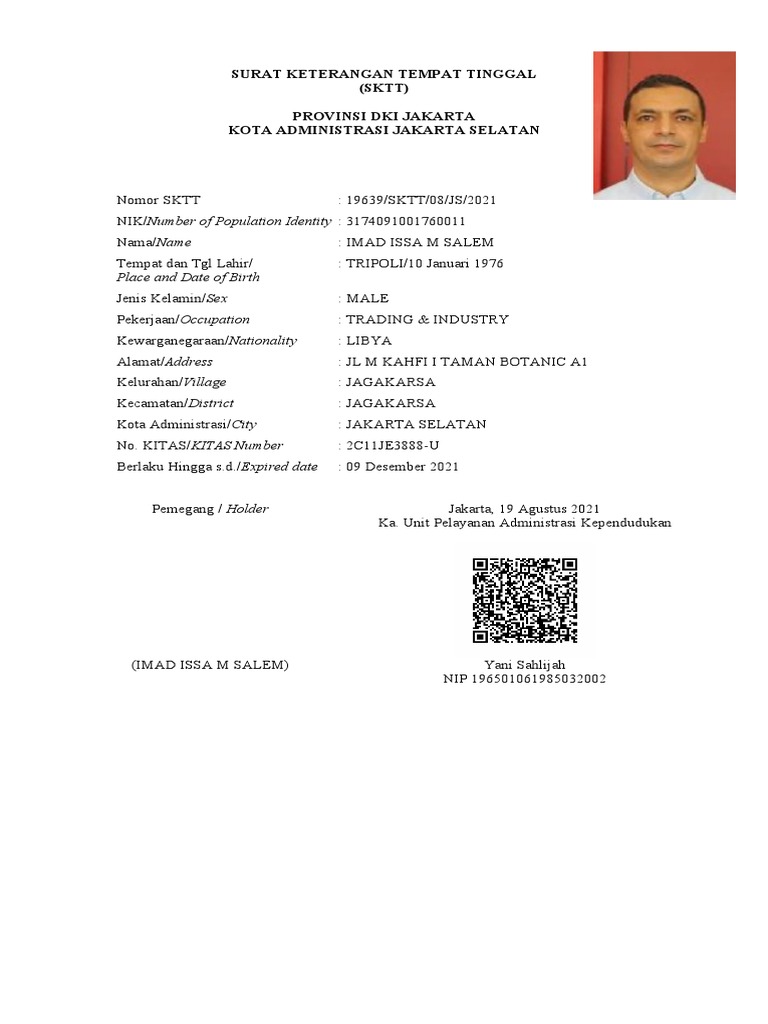 SKTT Imad Issa M Salem Jakarta | PDF