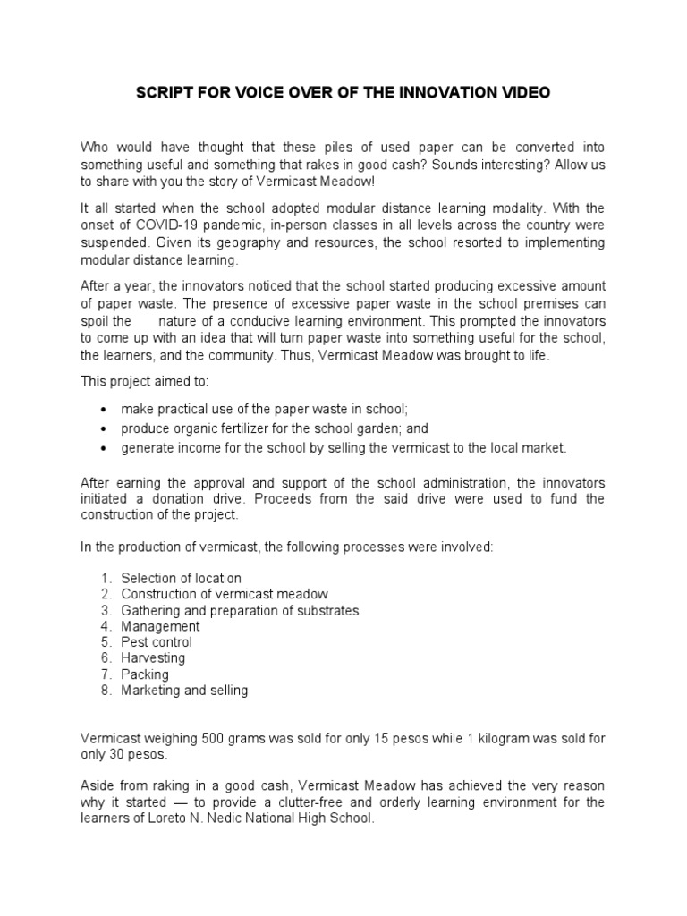 Script For Innovation Video VO | PDF | Economies