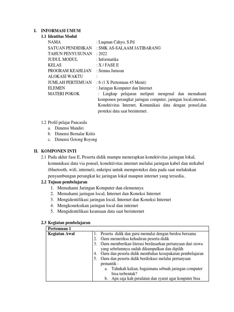 Modul Ajar Informatika Kelas X | PDF