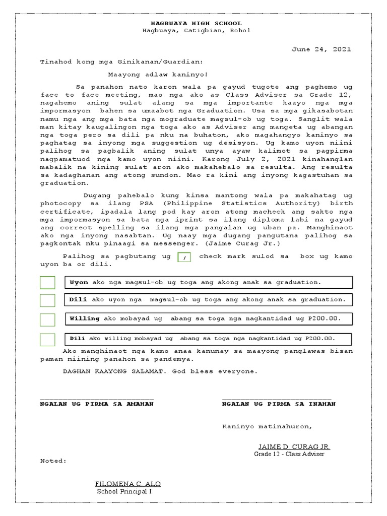 Letter To Parents About Graduation | PDF