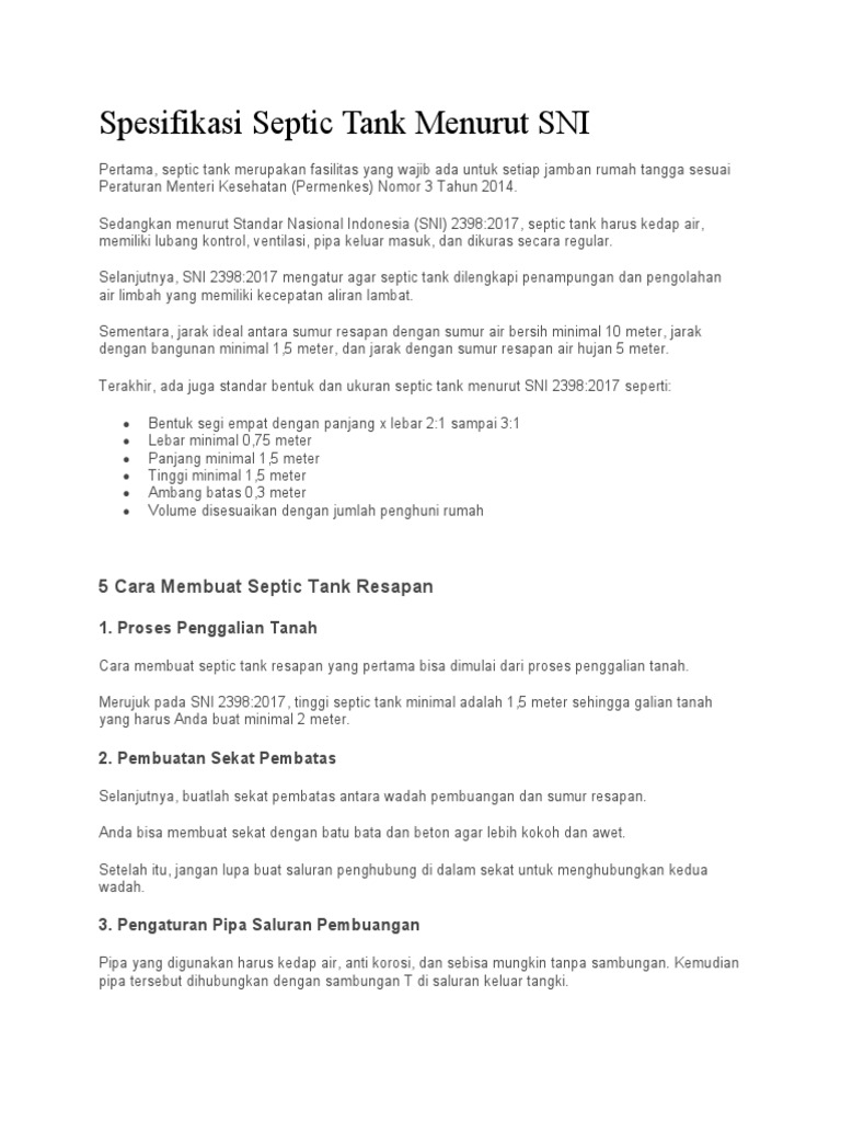 Spesifikasi Septic Tank Menurut SNI | PDF | Griya & Taman | Teknologi & Rekayasa