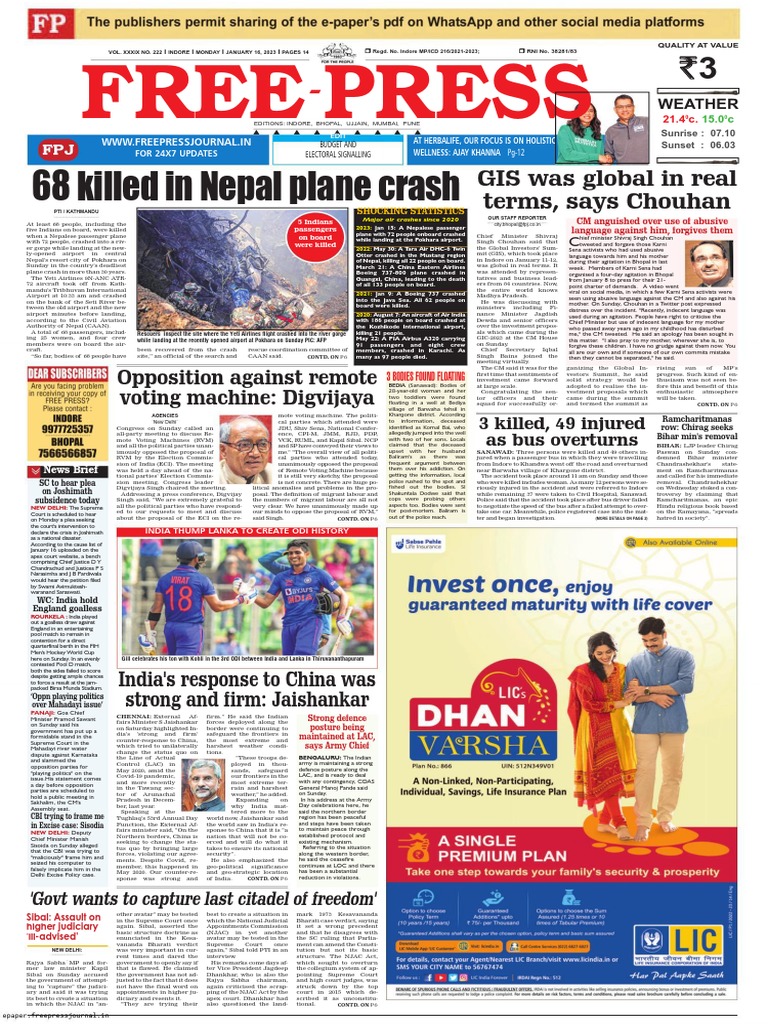 Free Press - Indore Epaper Edition - 16 Jan 2023 | PDF