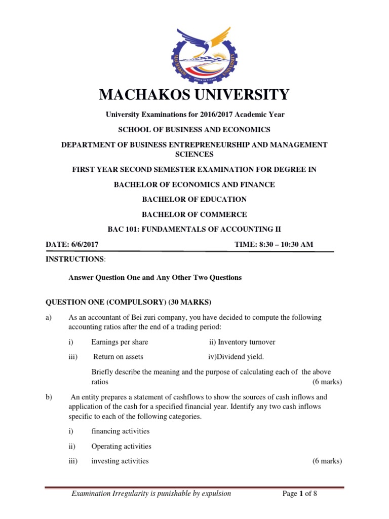 BAC 101: Accounting Fundamentals Exam | PDF | Dividend | Expense