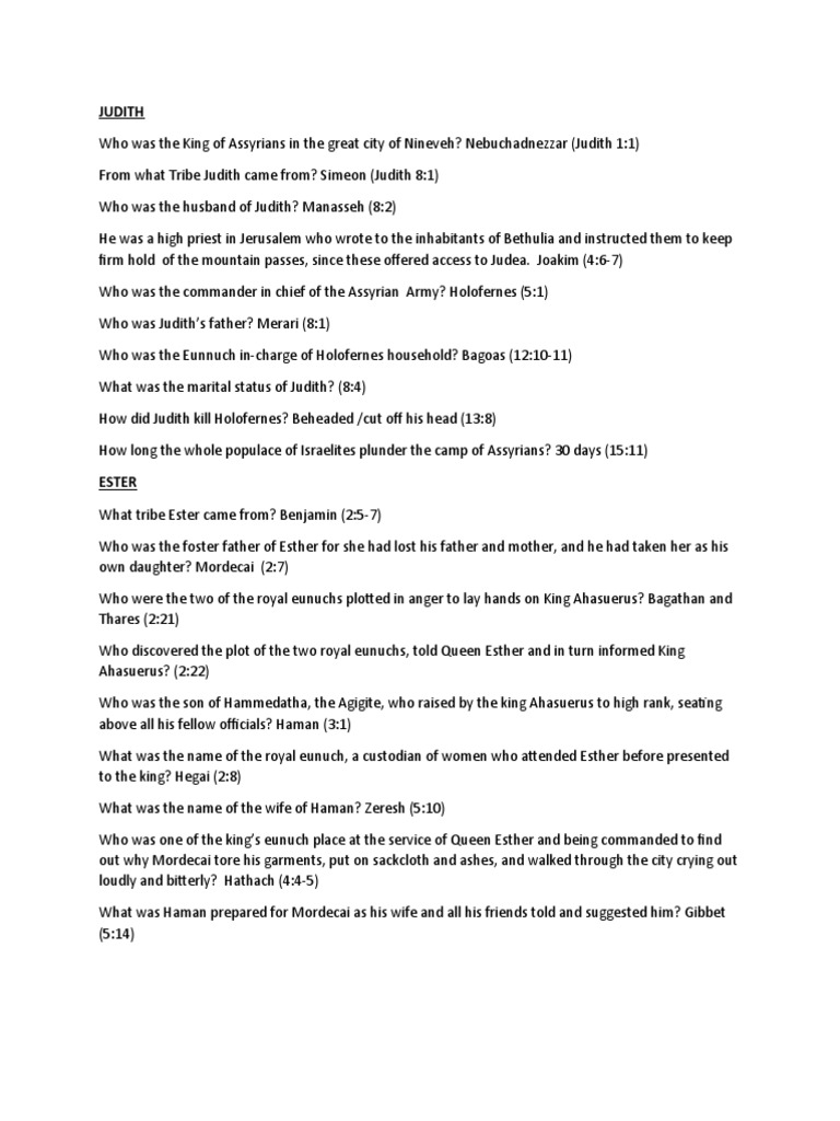 Questions Bible Quiz | PDF | Esther | Hebrew Bible People