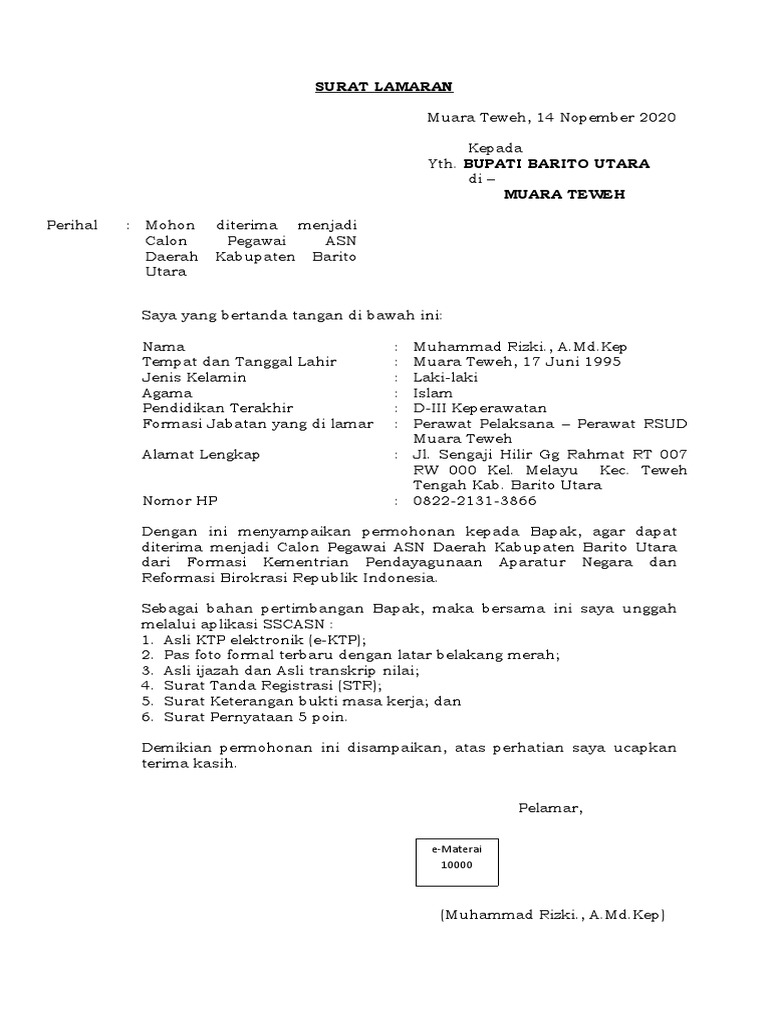 Surat Lamaran Dan Surat Keterangan Muhammad Rizki | PDF