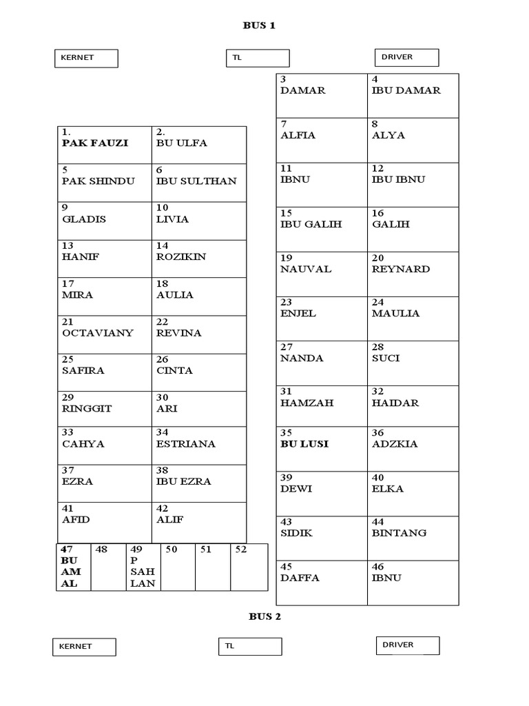 Denah Kursi Bus 60 Seat Layout | PDF