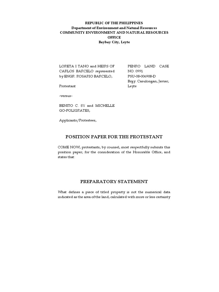 Position Paper on Land Ownership Dispute | PDF | Law | Social Science