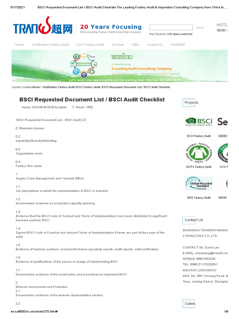 BSCI Audit Checklist. | PDF | Occupational Safety And Health ...