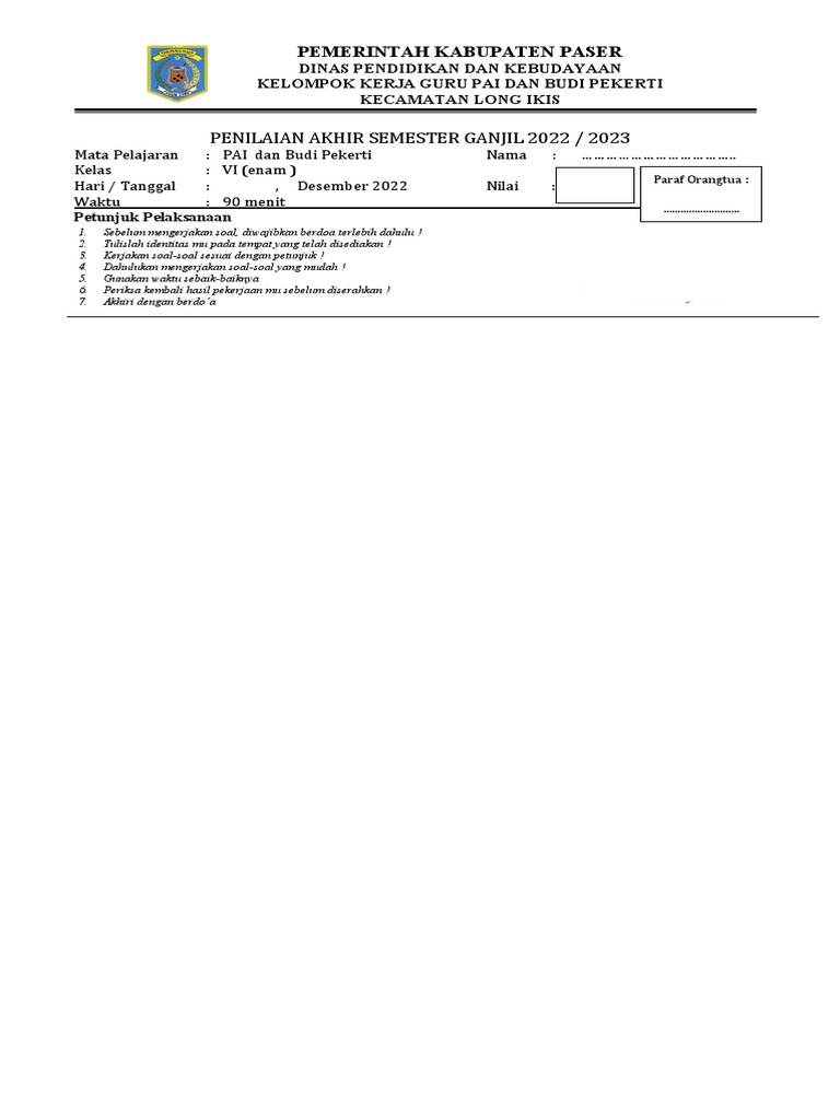 Soal Pas Pai Kelas 6 Ok | PDF