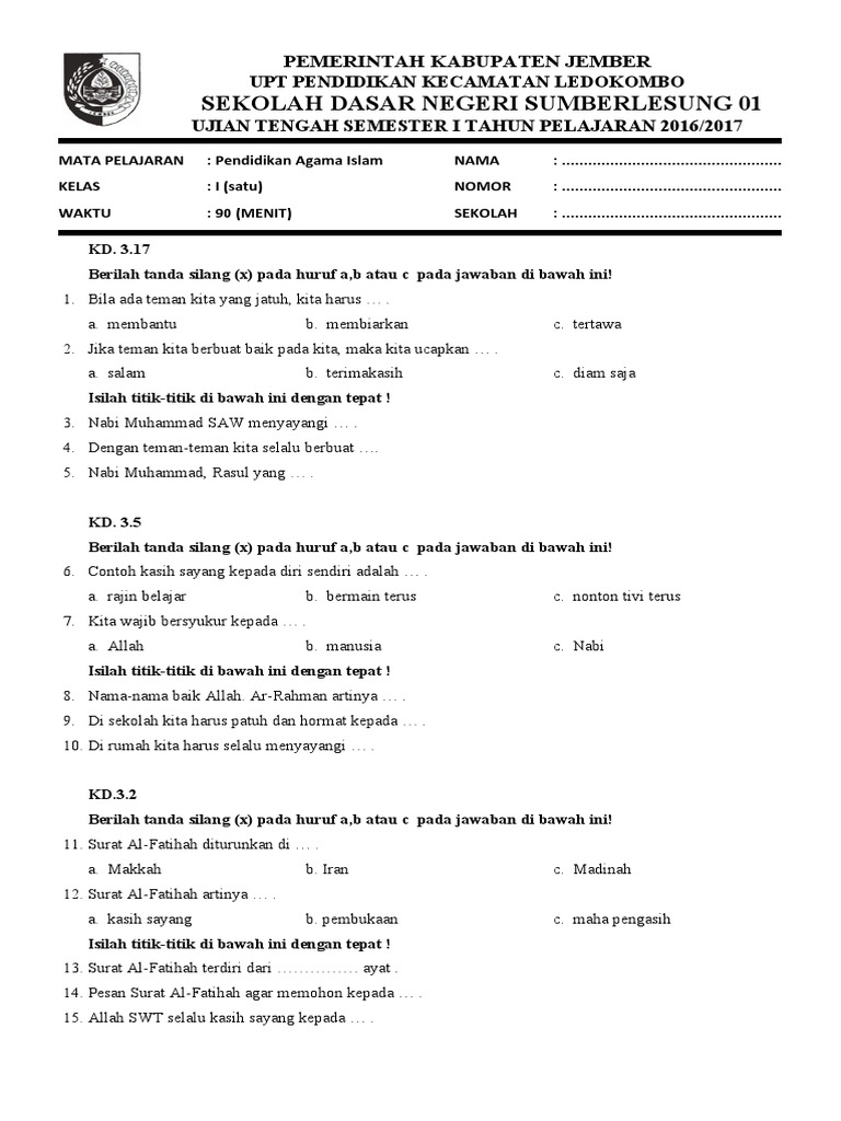 UTS Semester 1 PAI Th. 2016-2017 | PDF | Olahraga & Rekreasi | Kajian Bahasa Asing