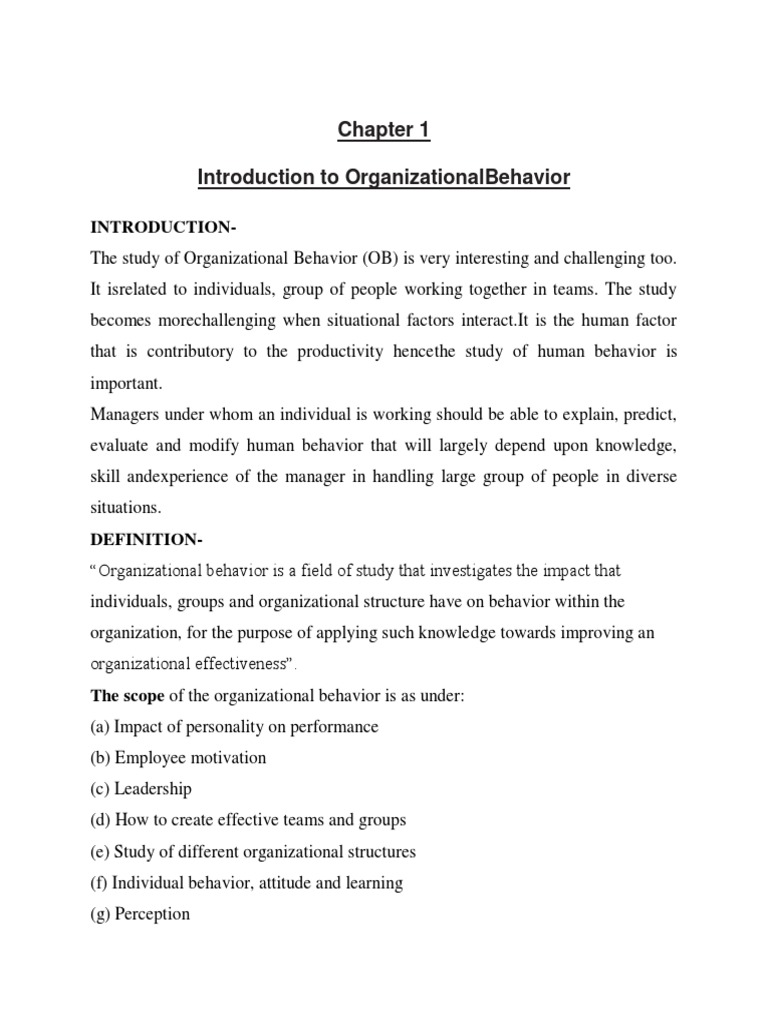 BHMCT Sem VIII Organisational Behaviour AE803 Chapter 1 Introduction To OB | PDF ...
