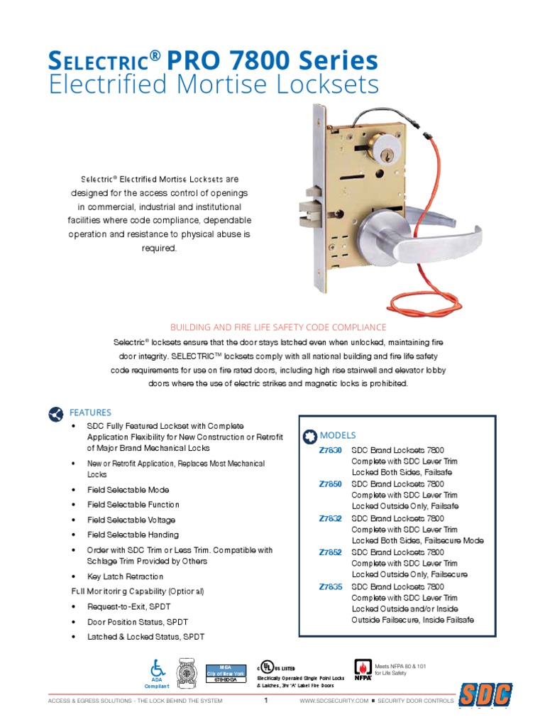 Electrified Motorise Lockset Type 2 | PDF | Door | Electrical Conductor
