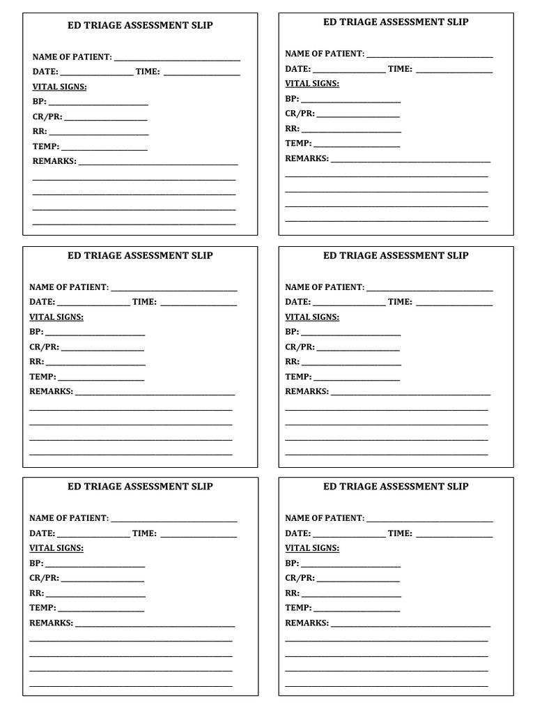 Triage Assessment Slip | PDF | Health Care | Evaluation Methods