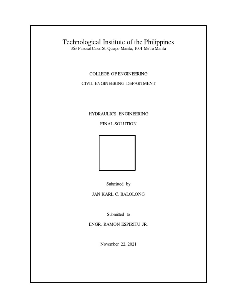 Hydraulics Engineering Final Solution | PDF