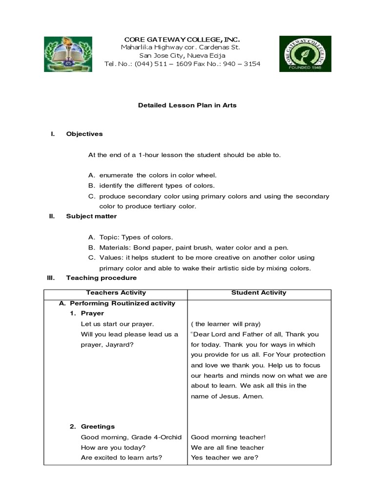 Lesson Plan: Colors for Grade 6 | PDF | Color | Image Processing