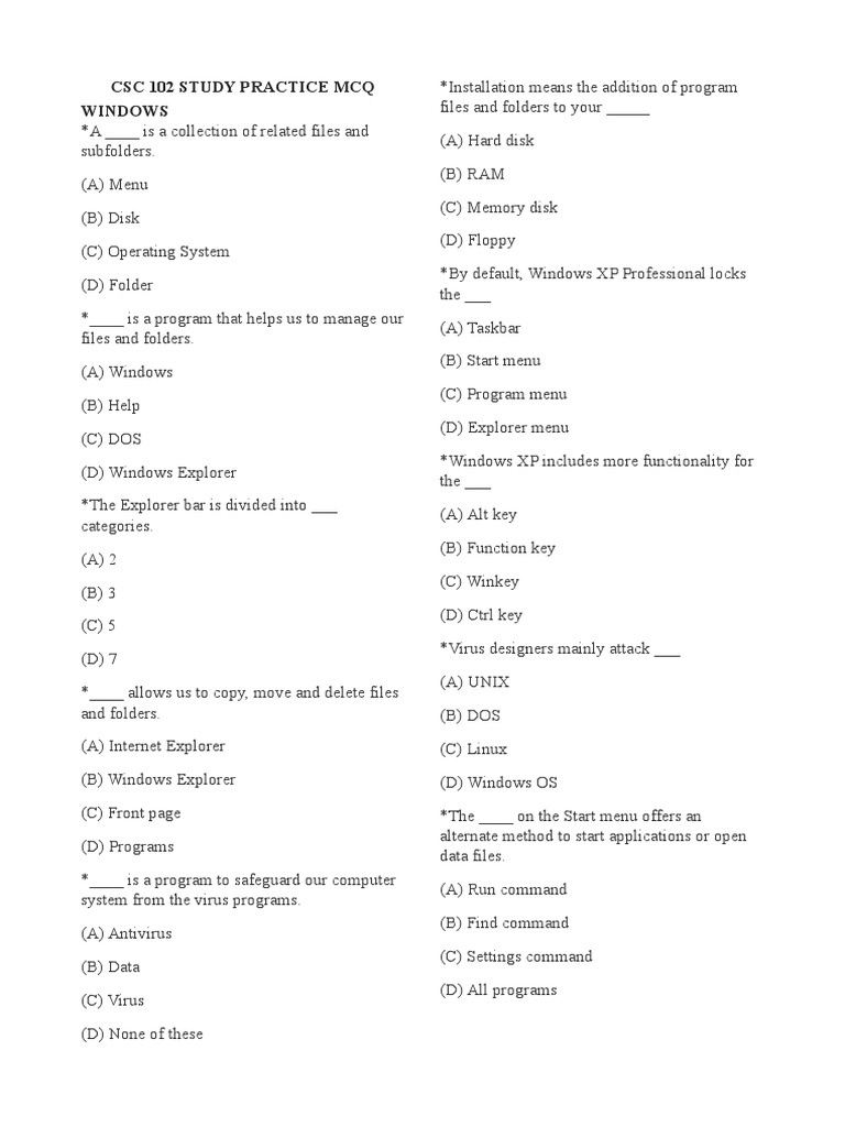 Study MCQ CSC 102 | PDF | Microsoft Excel | Microsoft Word