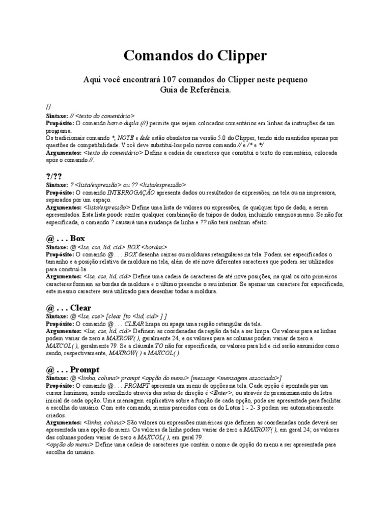 Comandos Do Clipper | PDF | Arquivo de texto | Dados