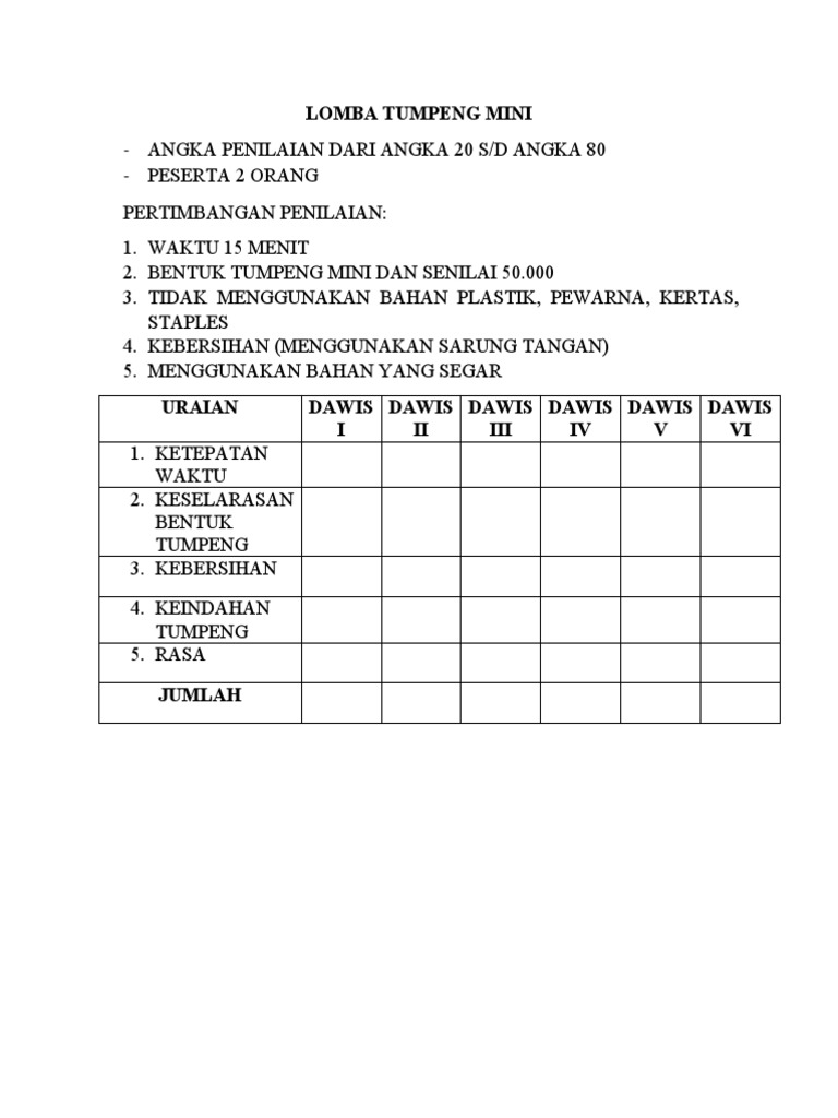 Kriteria Lomba Tumpeng Mini | PDF