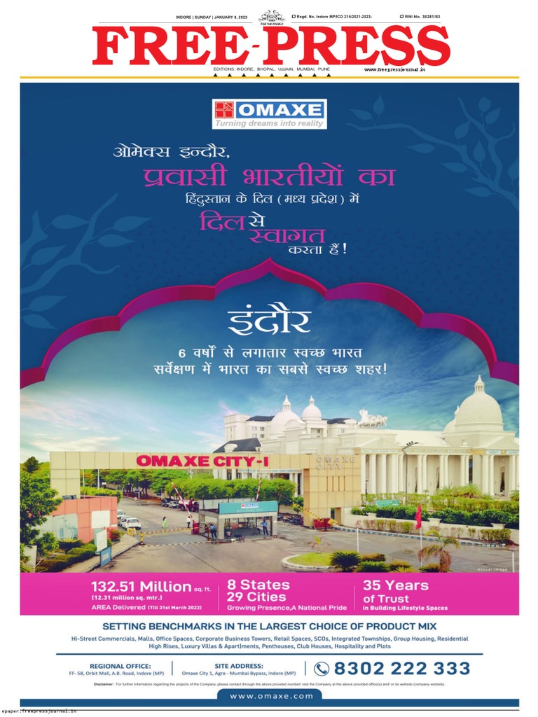 Free Press Indore Epaper Edition 08 Jan 2023 | PDF
