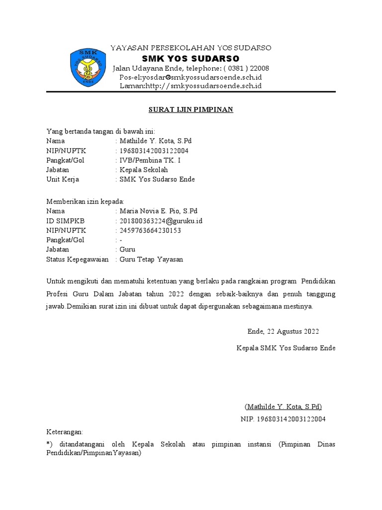 Template Surat Izin Pimpinan PPG 2022 | PDF