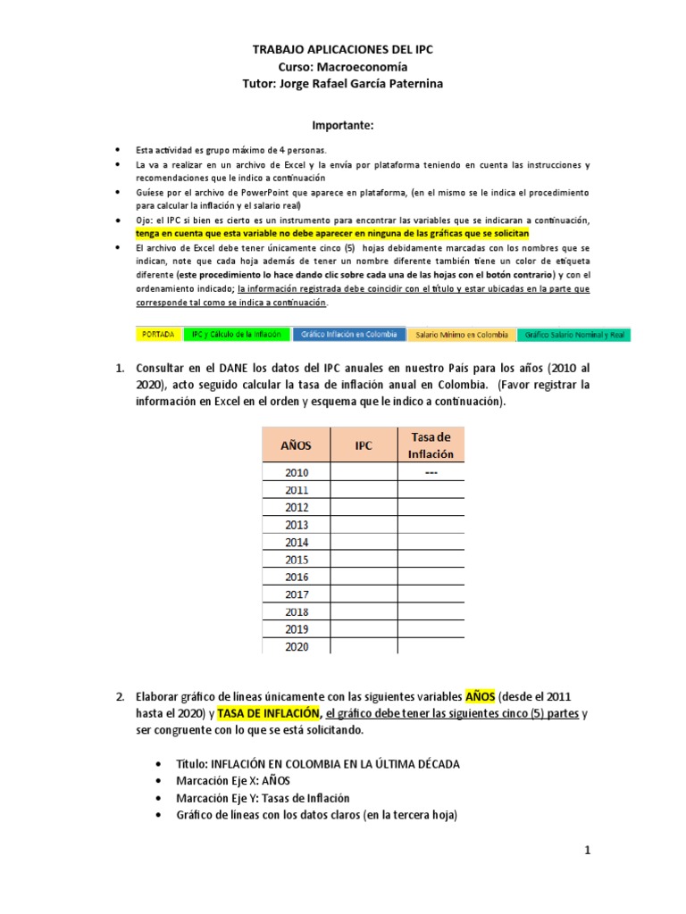 Trabajo Aplicaciones Del Ipc | PDF | Inflación | Microsoft Excel