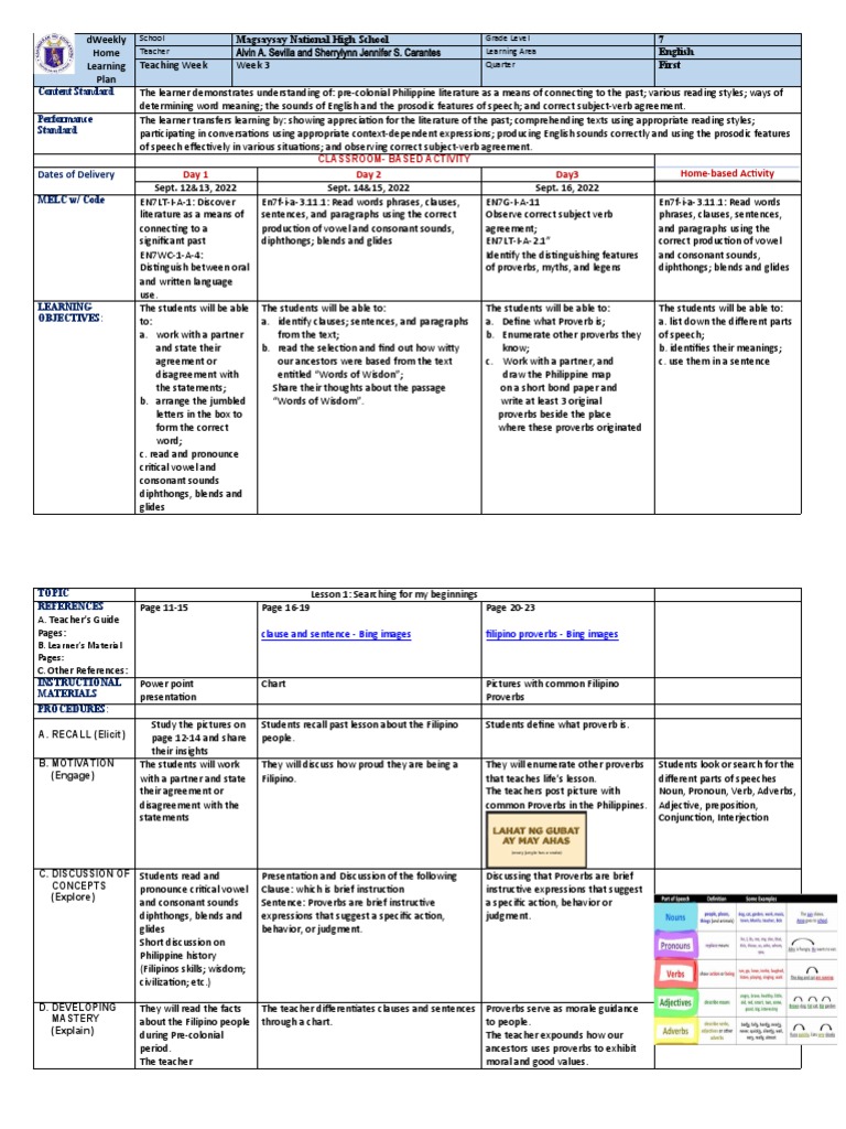 G7-Q1 Week 3 | PDF | English Language | Sentence (Linguistics)