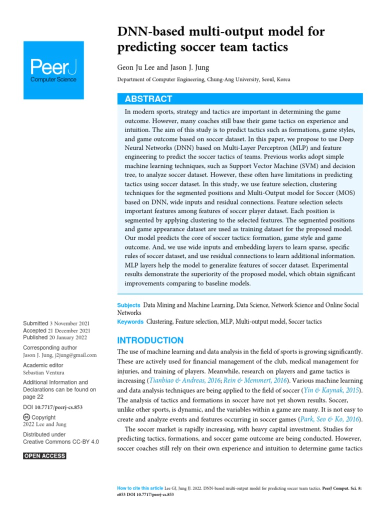 DNN-based Multi-Output Model For Predicting Soccer Team Tactics | PDF DNN-based Multi-Output Model For Predicting Soccer Team Tactics | PDF