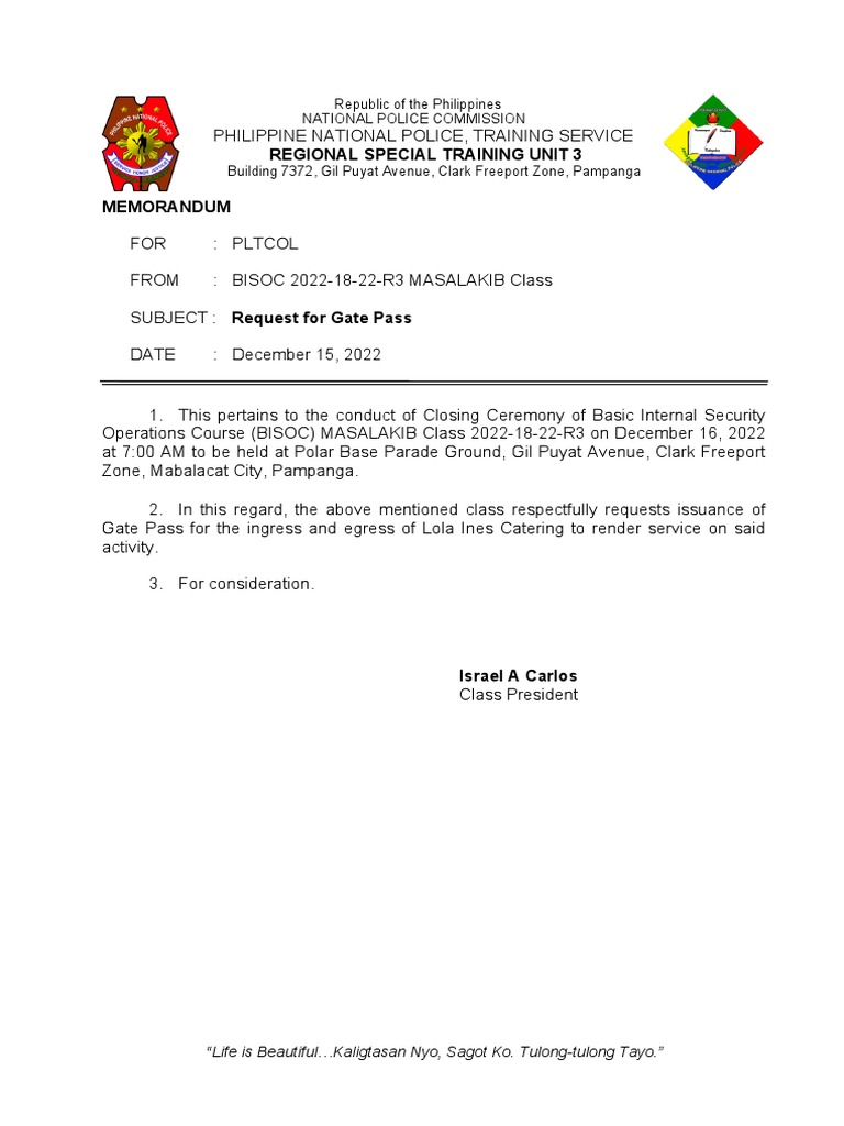 Request For Gate Pass (MASALAKIB) | PDF Request For Gate Pass (MASALAKIB) | PDF