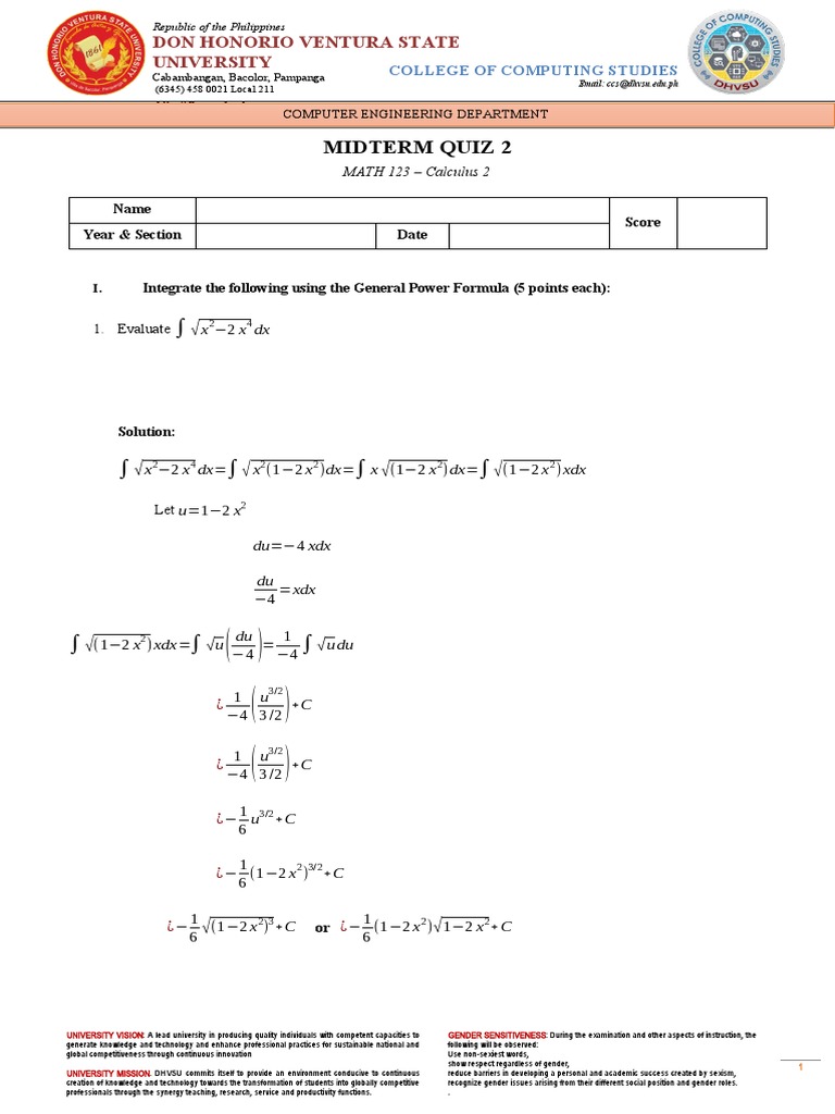Calculus 2 - Midterm Quiz 2 AK | Download Free PDF | Science