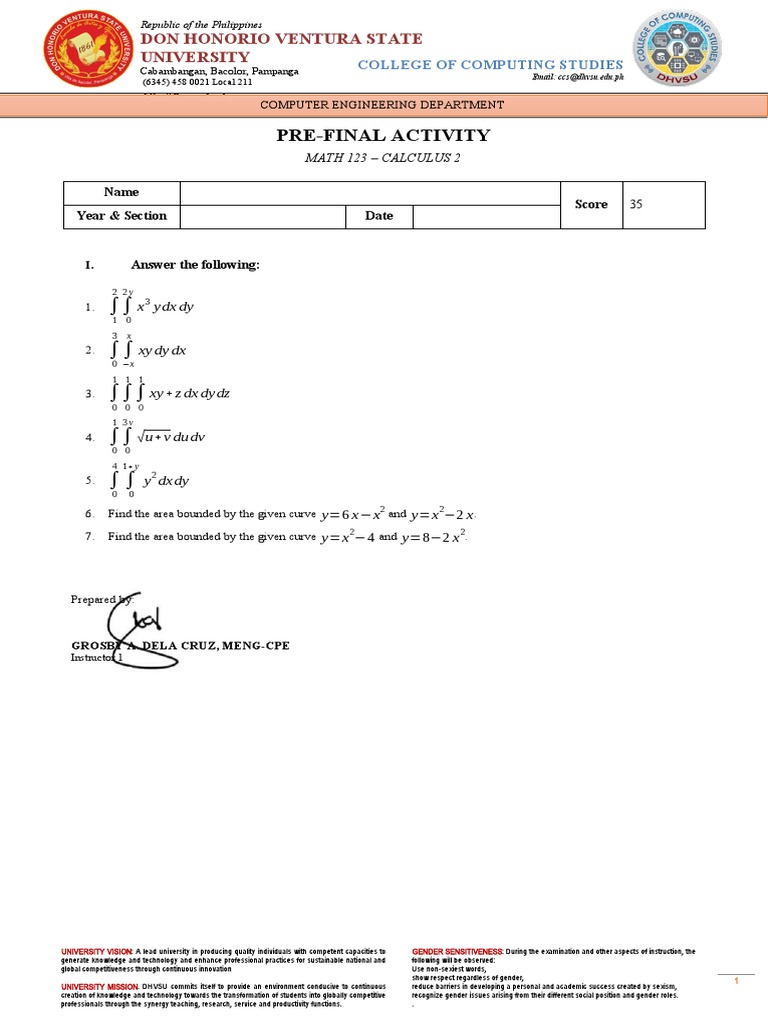 Calculus 2 - Pre-Finals Activity | Download Free PDF | Science
