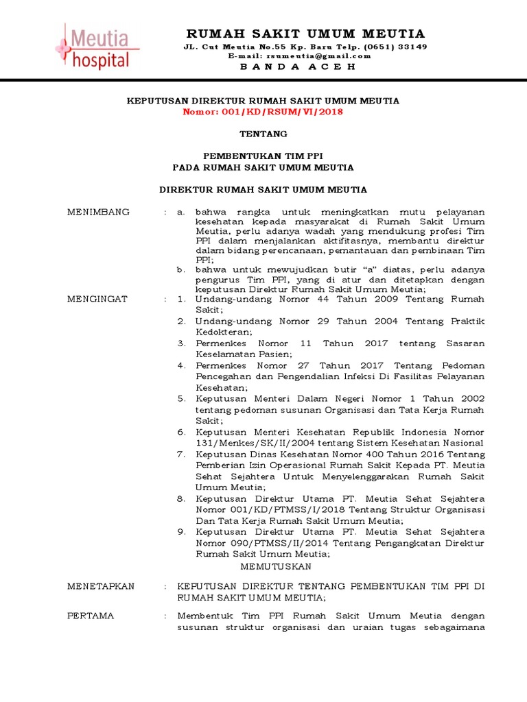 Pembentukan Tim PPI RS Meutia | PDF | Kesehatan Holistik | Sains ...