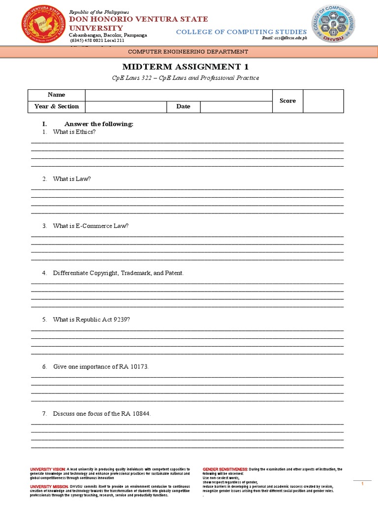 CpE Laws - Midterm Assignment 1 | PDF | University | Science