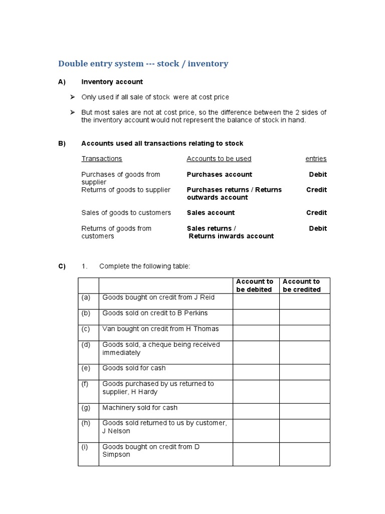 Double entry system stock inventory accounting | PDF