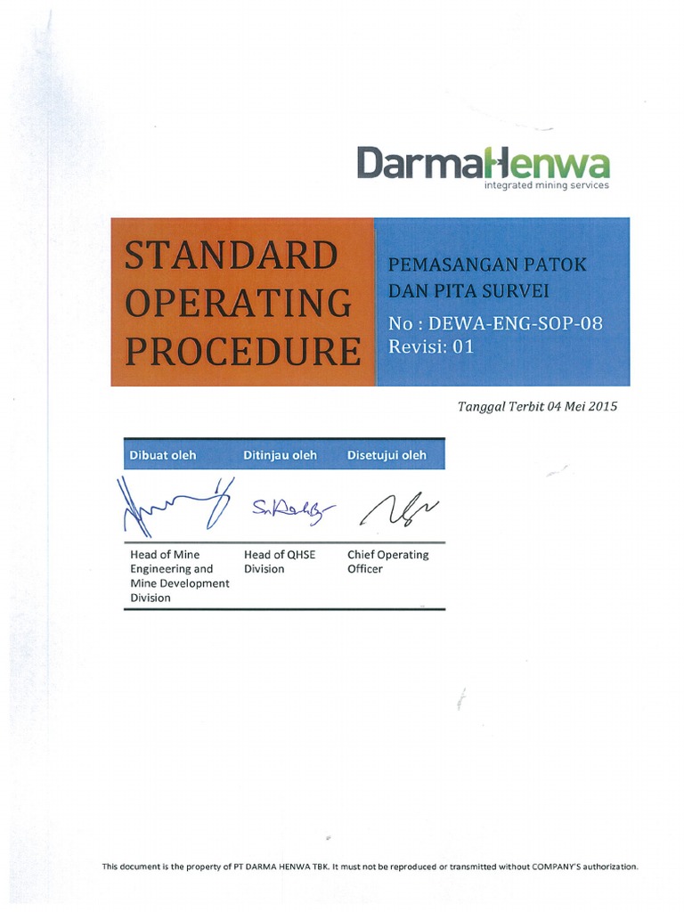 DEWA-EnG-SOP-08-R1 Pemasangan Patok Dan Pita Survey | PDF