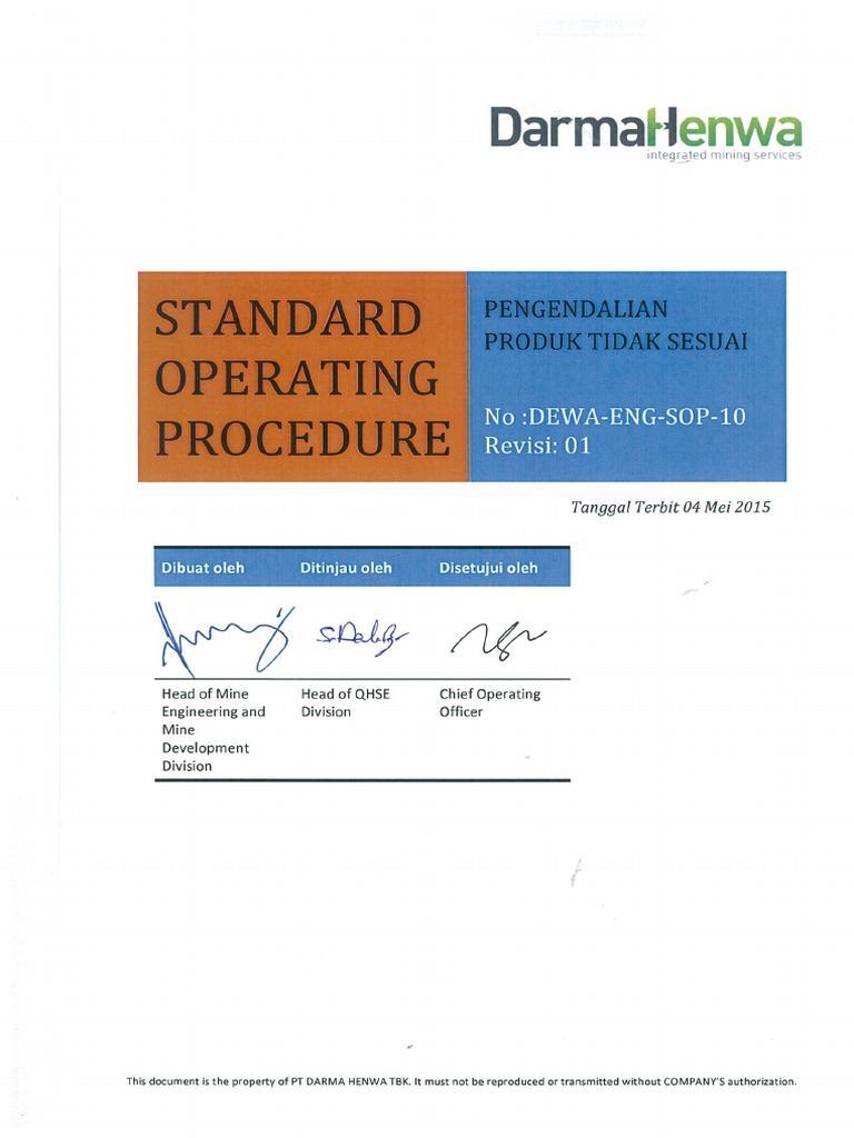 DEWA ENG SOP 10 R1 Pengendalian Produk Tidak Sesuai | PDF