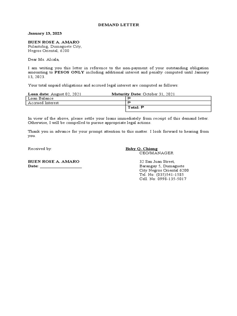 Demand Letter - Character - Alcala | PDF