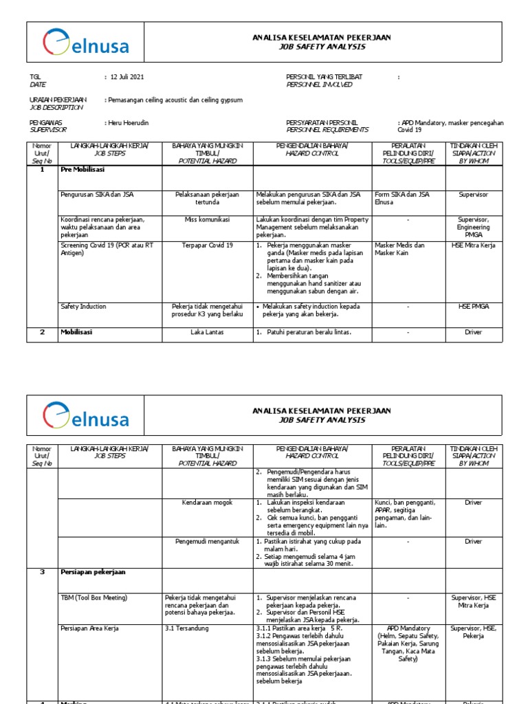 JSA Pemasangan Atap dan Ceiling | PDF