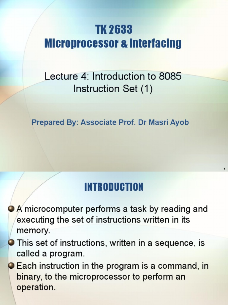 Lecture4-Introduction To 8085 Instruction Set | PDF | Input/Output | Integrated Circuit