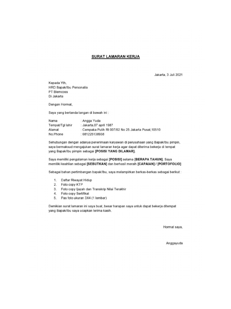 Contoh Surat Lamaran Kerja | PDF