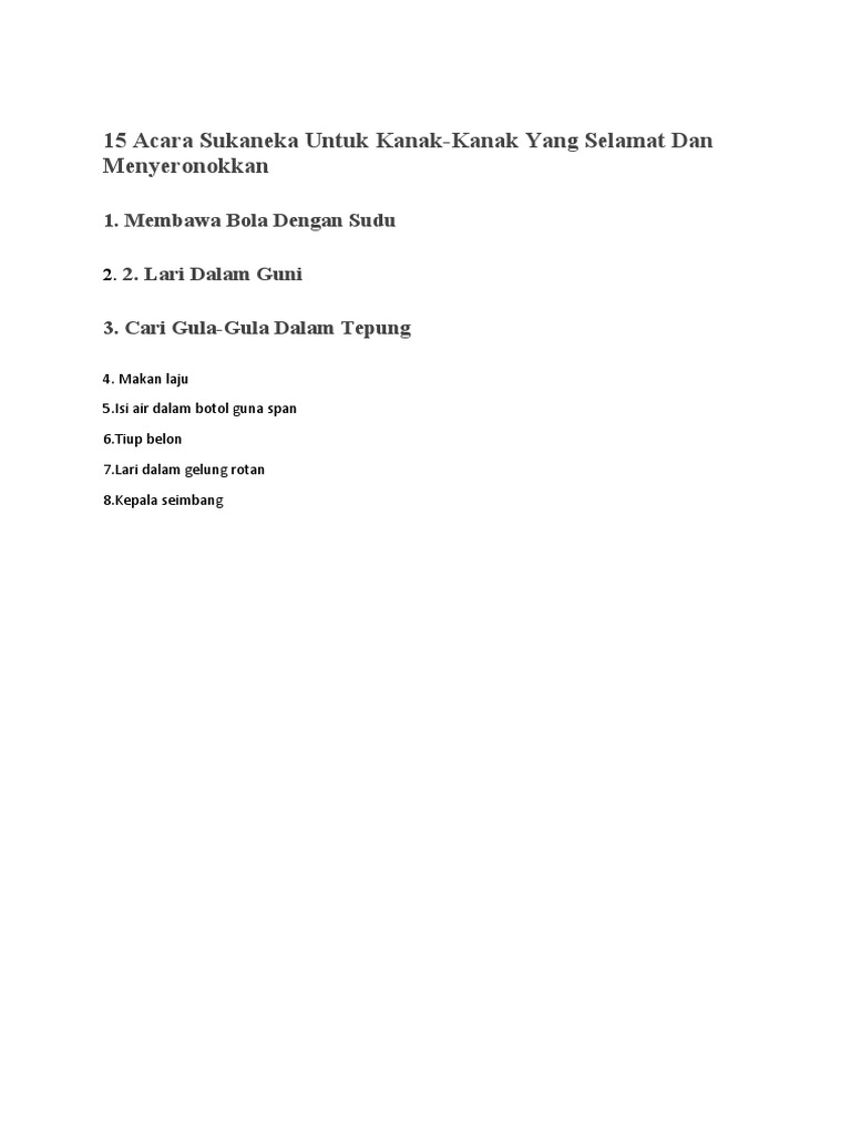 15 Acara Sukaneka Untuk Kanak | PDF