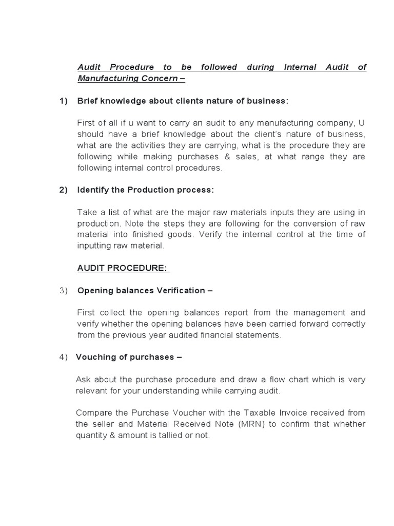 Internal Audit Program For Manufacturing Comapnies | PDF | Business ...