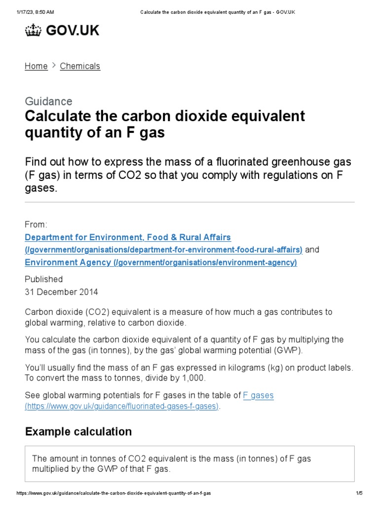 Calculate The Carbon Dioxide Equivalent Quantity of An F Gas - GOV - UK ...